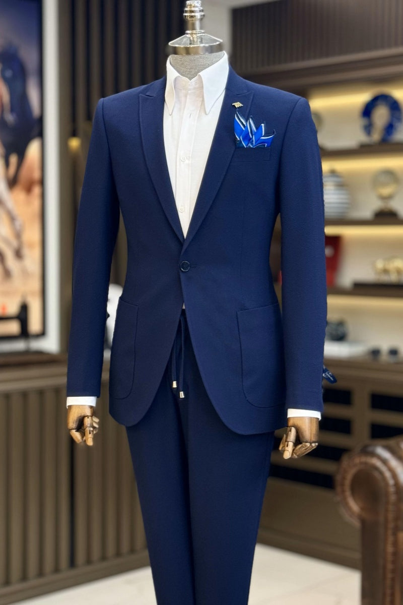 Modern Dark Blue Slim Fitting Men’s Prom Suits – Suitfitpro